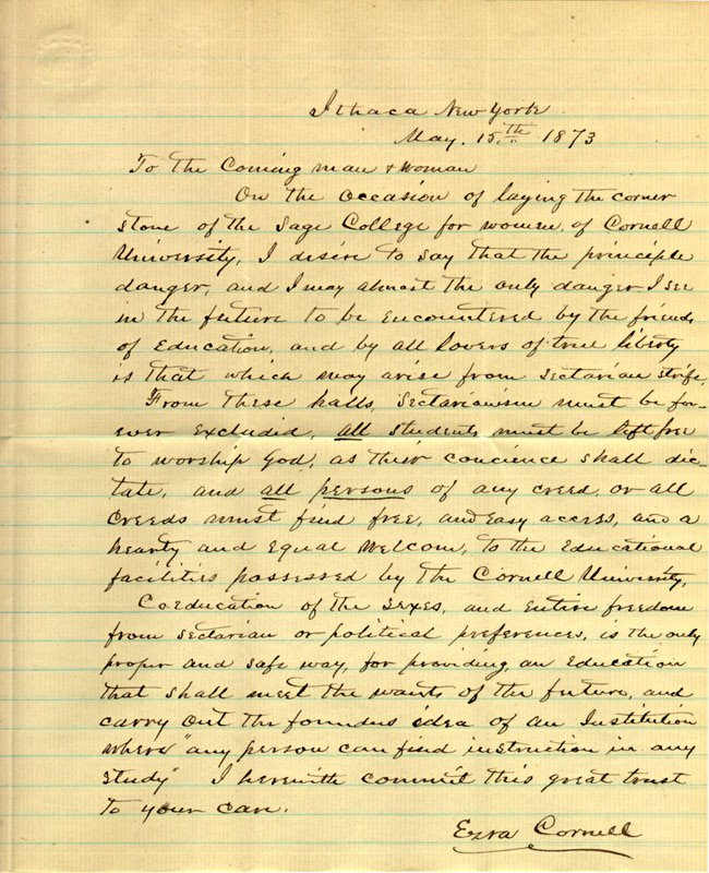 Letter from the founder to future Cornellians - Alumni, parents, and ...