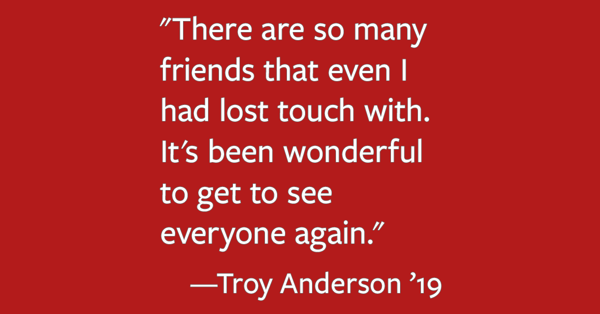 Reunion Chair Troy Anderson '19 reconnects with classmates - Alumni ...